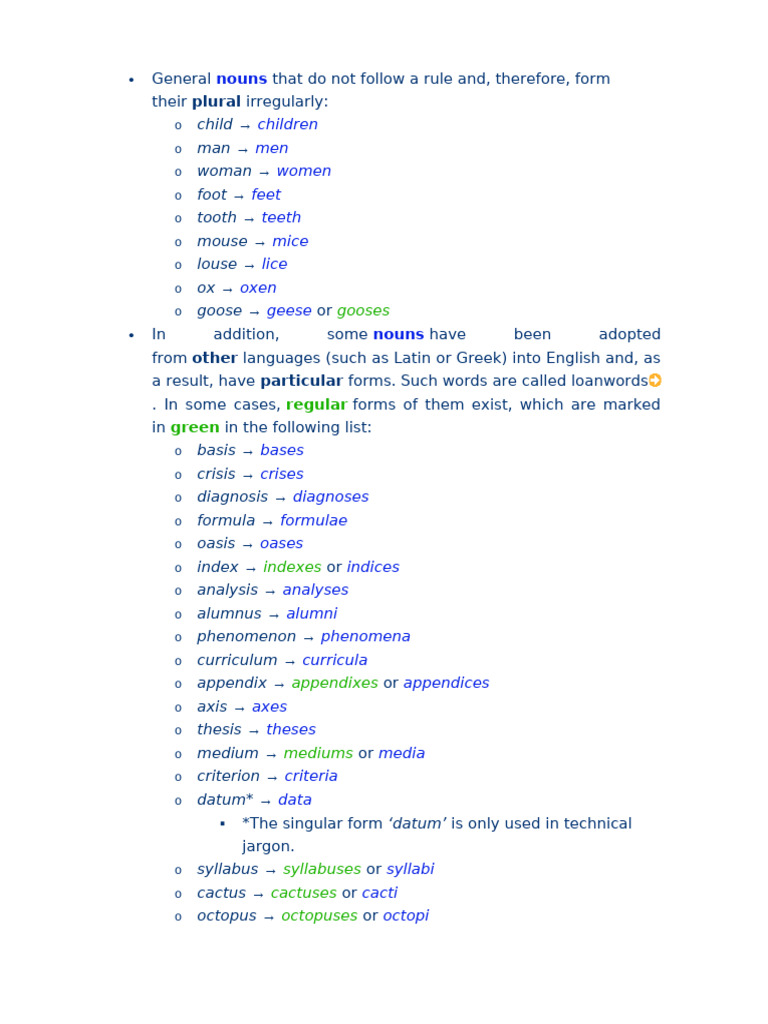 Special Plural Nouns | PDF
