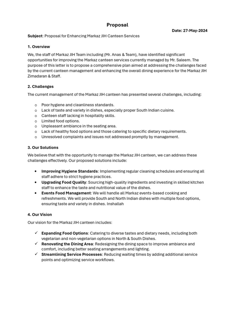 Canteen Proposal | PDF | Restaurants | Cafeteria