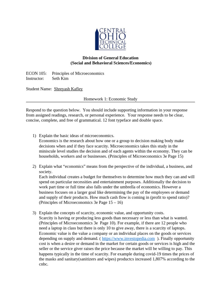 Economics_homework | PDF | Microeconomics | Economics