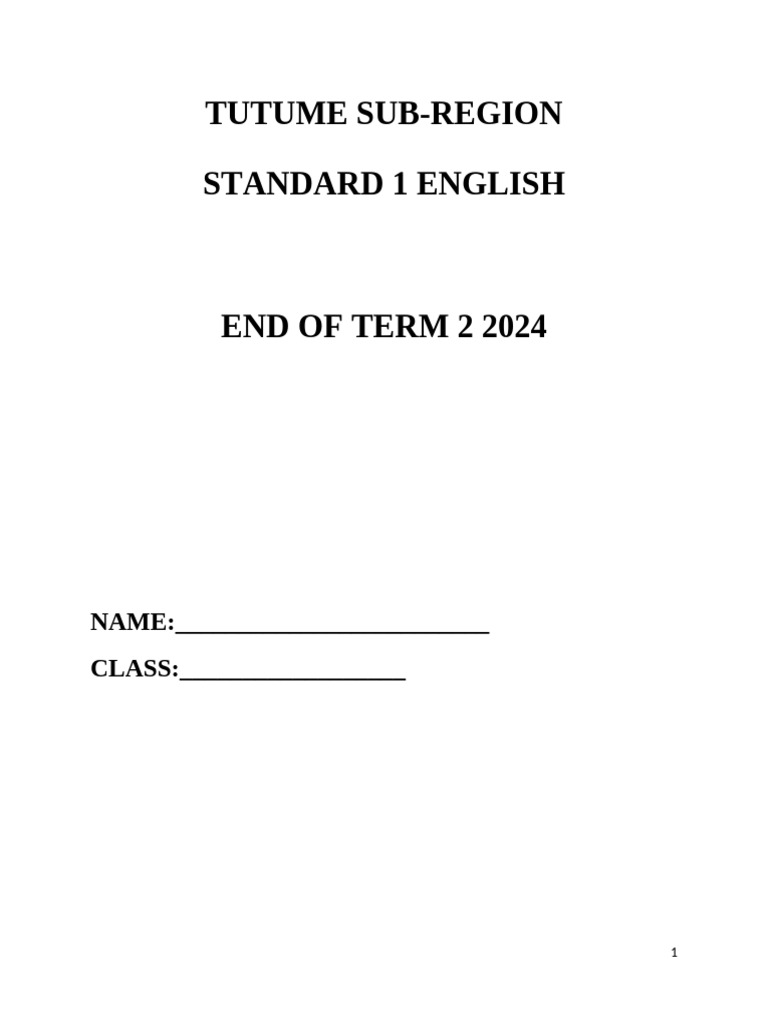 ENGLISH STD 1 Term 2 2024 | PDF