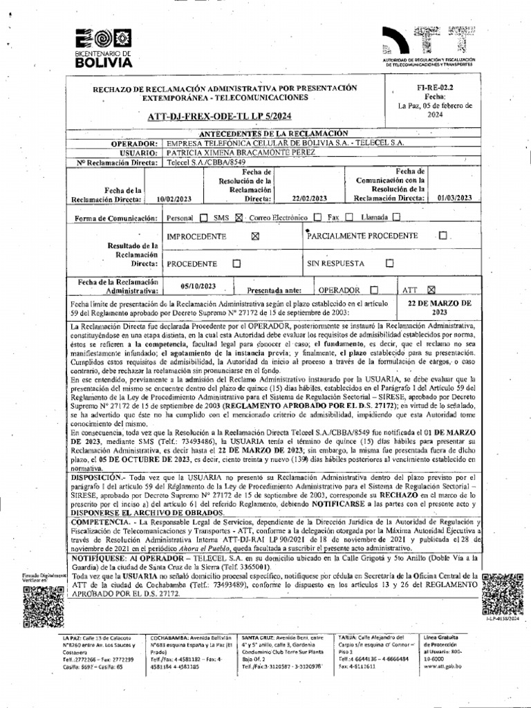 Att Dj Frex Ode Tl Lp 0005_2024 Fuera de Plazo | PDF Att Dj Frex Ode Tl Lp 0005_2024 Fuera de Plazo | PDF