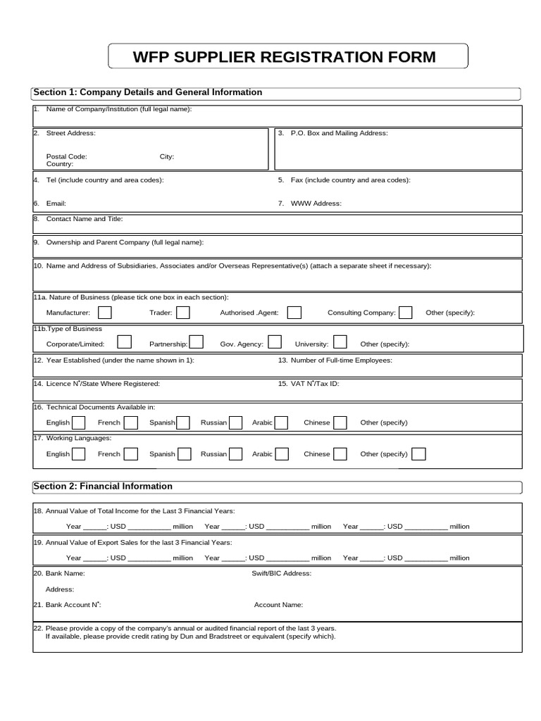 Supplier Registration Form | PDF | United Nations | International Relations