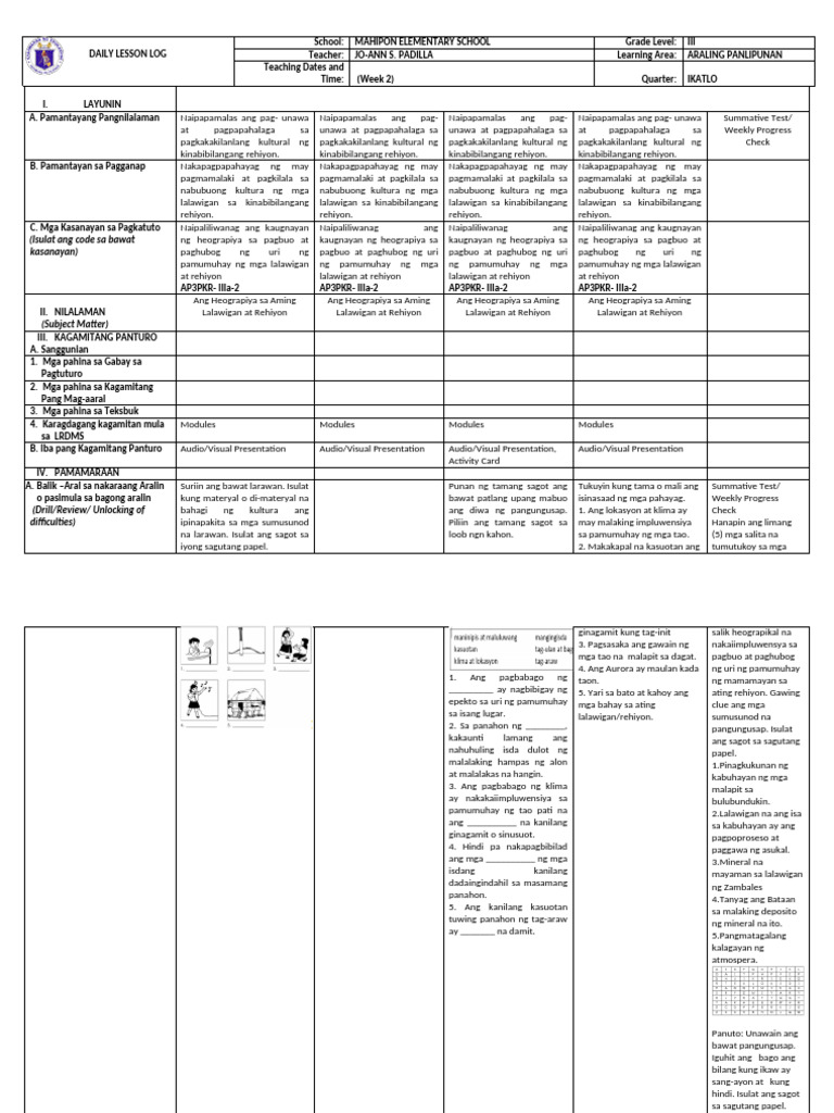 DLL_AP3_Q3_W2 Naipaliliwanag ang kaugnayanng heograpiya | PDF