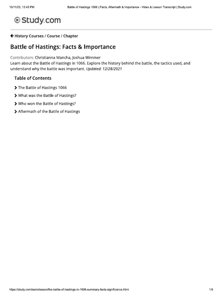 Battle of Hasting Year 7 | PDF