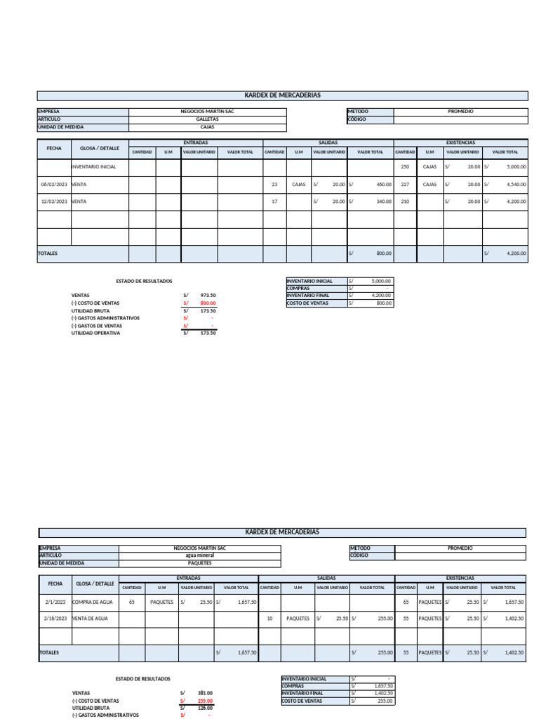 Formato Kardex Caso | PDF | Estado de resultados | Negocios económicos
