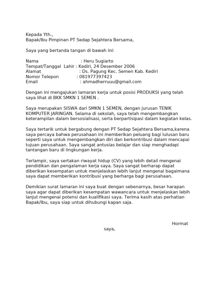 Lamaran Kerja Heru | PDF