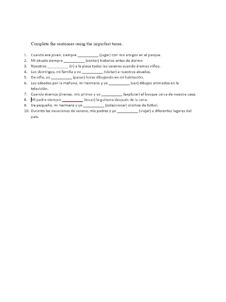 Sentences - Imperfect Tense | PDF