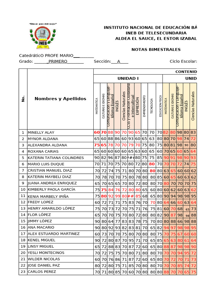 Formato de Promedios Finales 2024 La Nueva | PDF