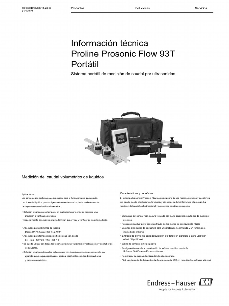Prosonic Flow 93T: Medición Portátil | PDF | Medición | Tubería ...