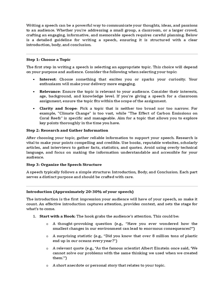 Guidelines for Effective Speech Writing | PDF | Argument | Thought