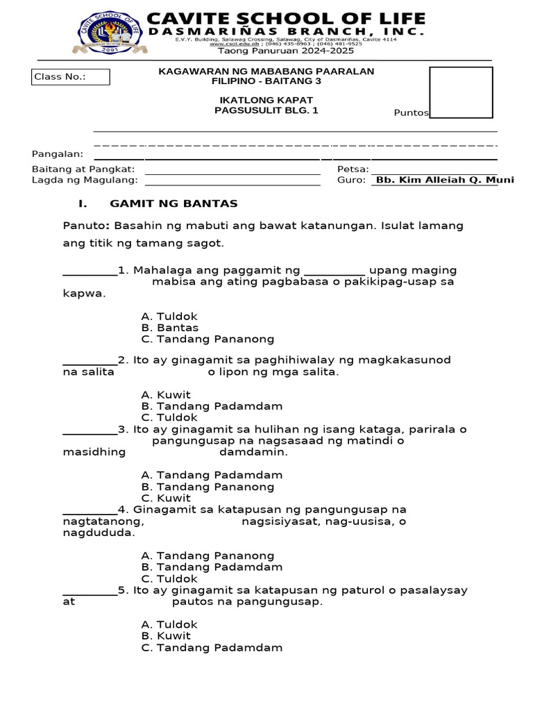 Ikatlong Kapat - Unang Pagsusulit | PDF