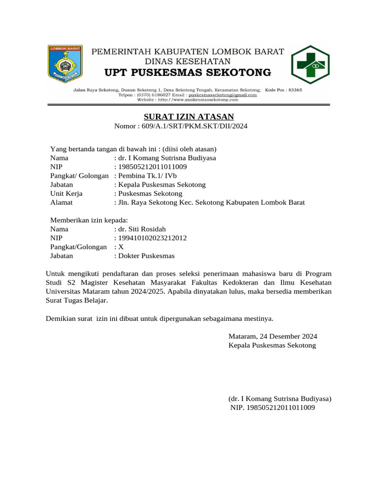 Contoh Surat Izin Dari Atasan Des 2024 | PDF