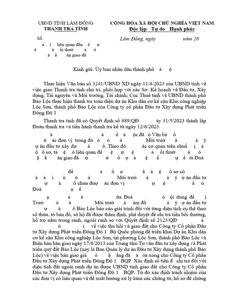 03 - KDC KCN LỘC SƠN - 02- 13.07.22- Thanh Tra Tỉnh- 870- Giai trình lquan đến việc thực hiện ...