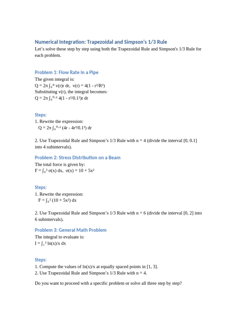 Numerical Integration Solutions | PDF
