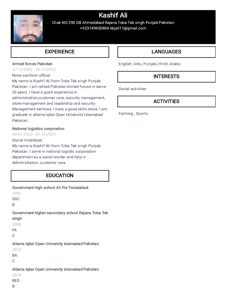 Kashif Ali: 20 Years Military Experience | PDF