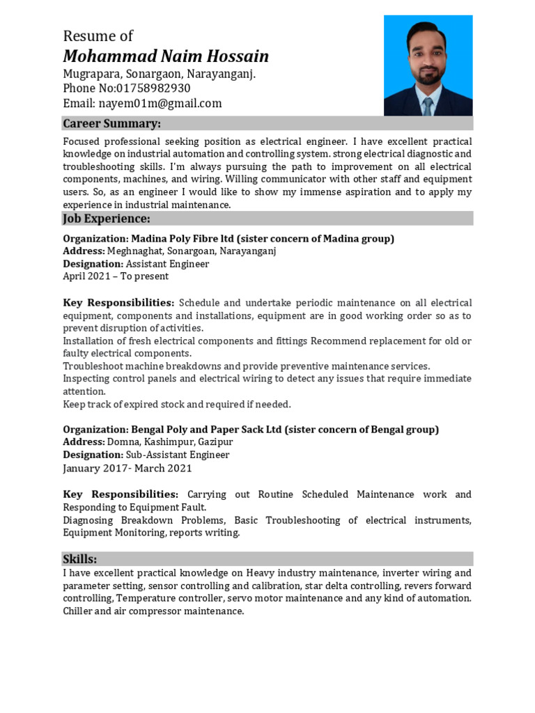 Resume of naim hossain | PDF