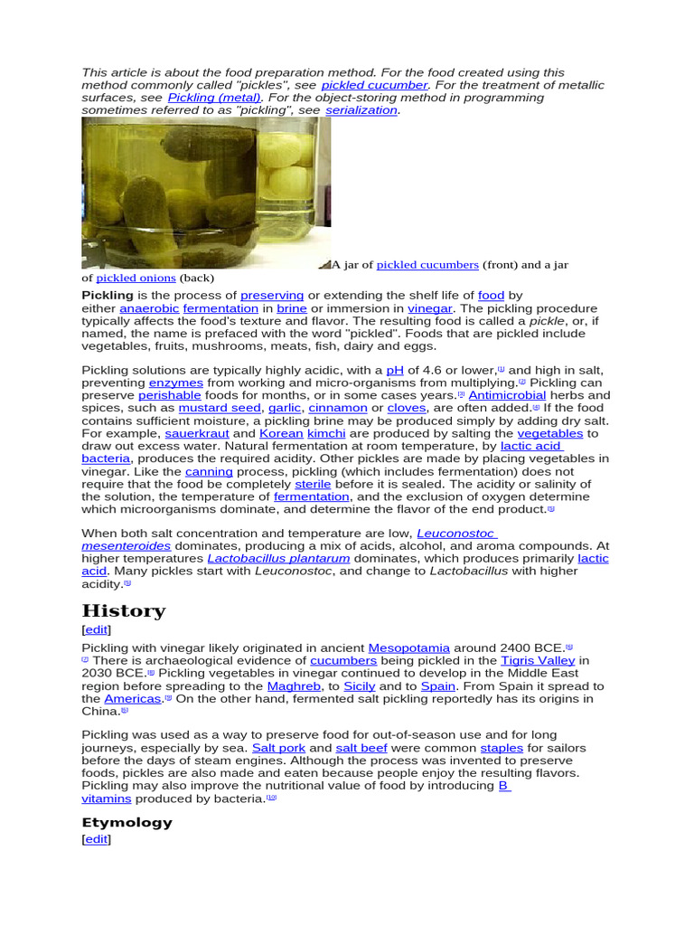 Pickling: Methods and History | PDF | Pickling | Foods