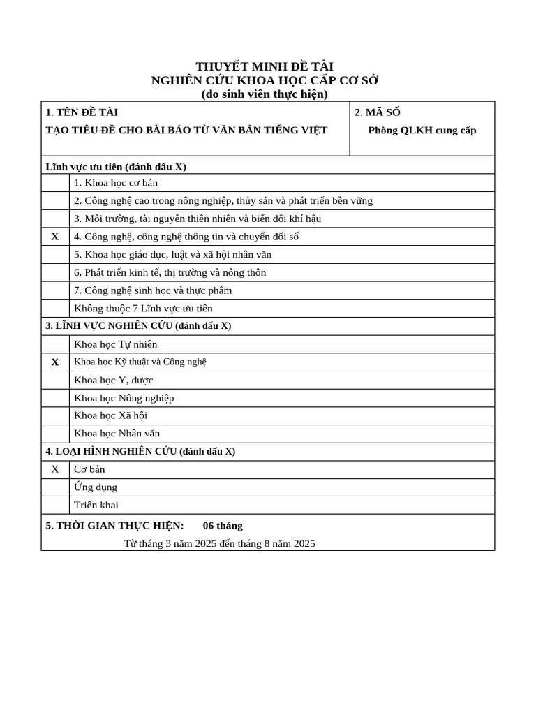 03 - Mau Thuyet Minh - de Tai SV 2025 - CLC | PDF