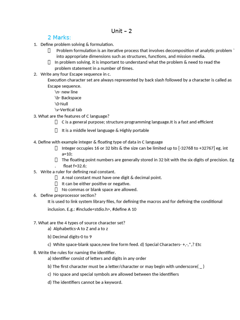 Unit2 2marks | PDF | Control Flow | C (Programming Language)