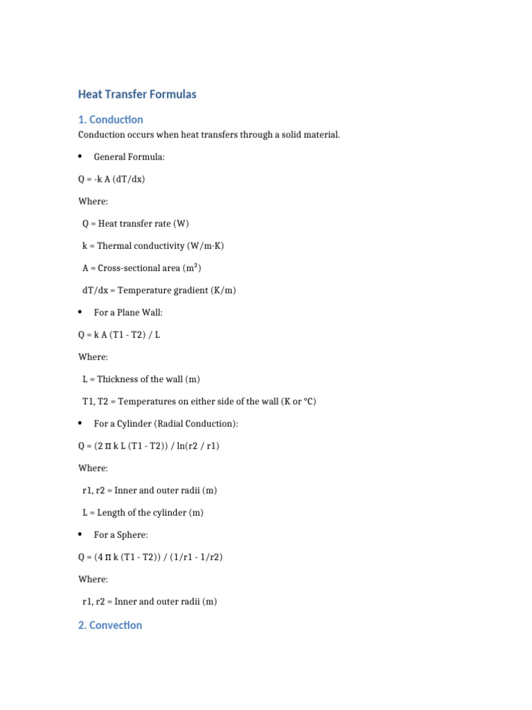 Heat_Transfer_Formulas (1) | PDF | Heat Transfer | Thermal Conduction