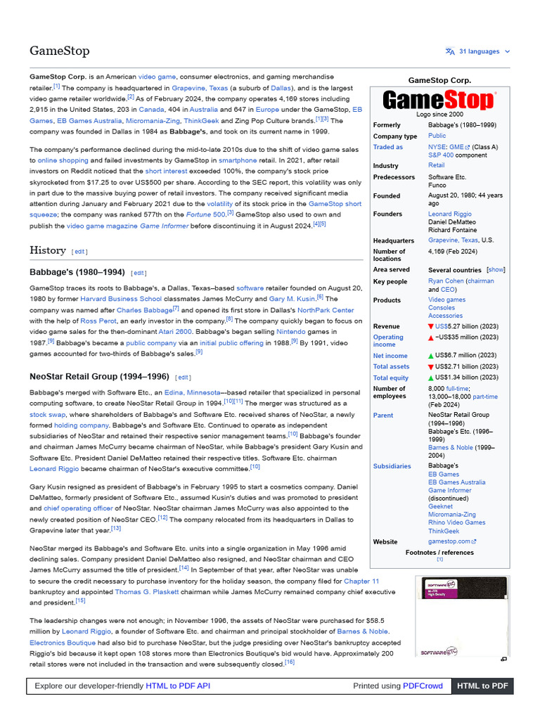En Wikipedia Org Wiki GameStop | PDF | Companies