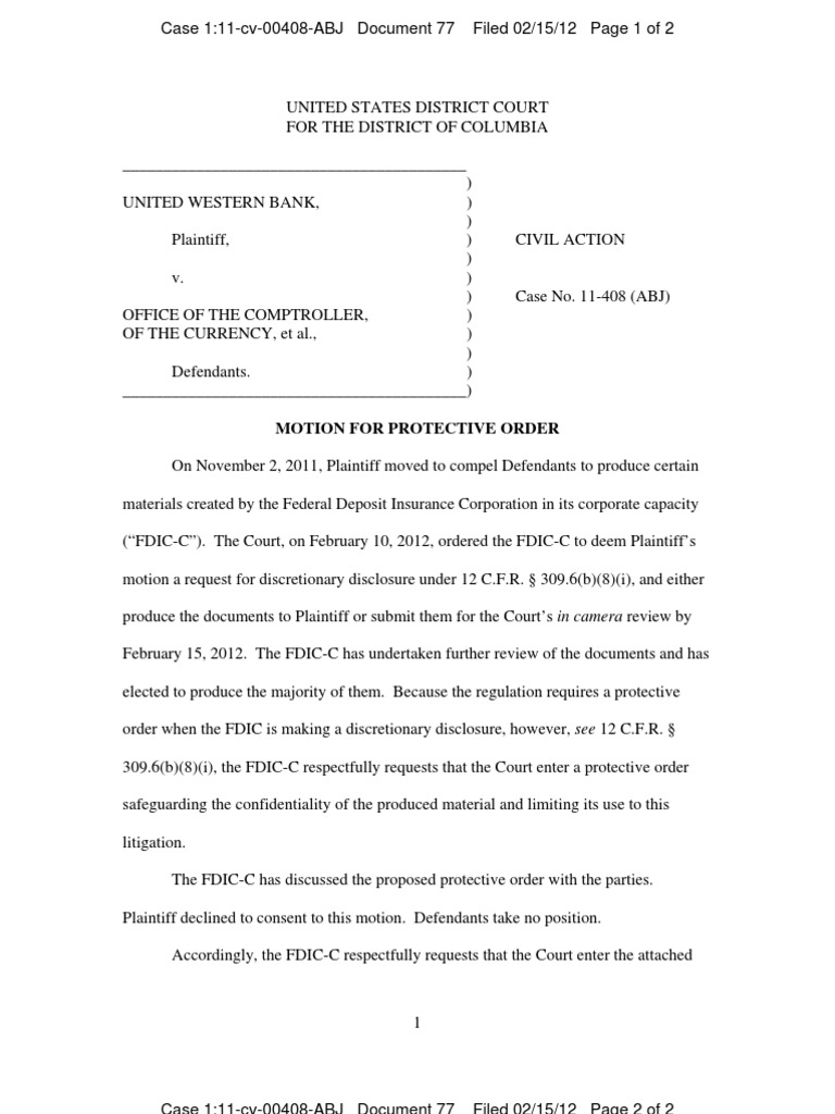 Uwbk 2-15-2012 Motion For Protective Order | PDF | Discovery (Law ...