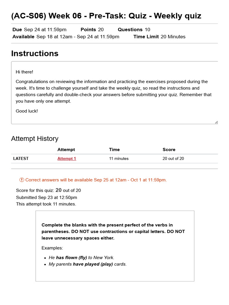 (AC-S06) Week 06 - Pre-Task - Quiz - Weekly Quiz - INGLES IV (33760 ...