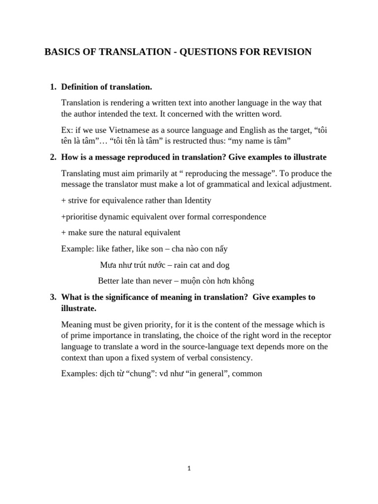 BASICS OF TRANSLATION - REVISION | PDF | Translations | Idiom