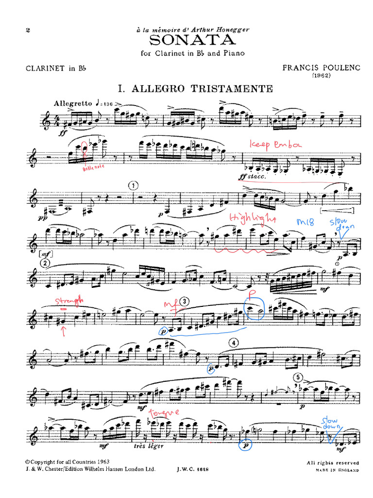 Poulenc Clarinet Sonata Part | PDF