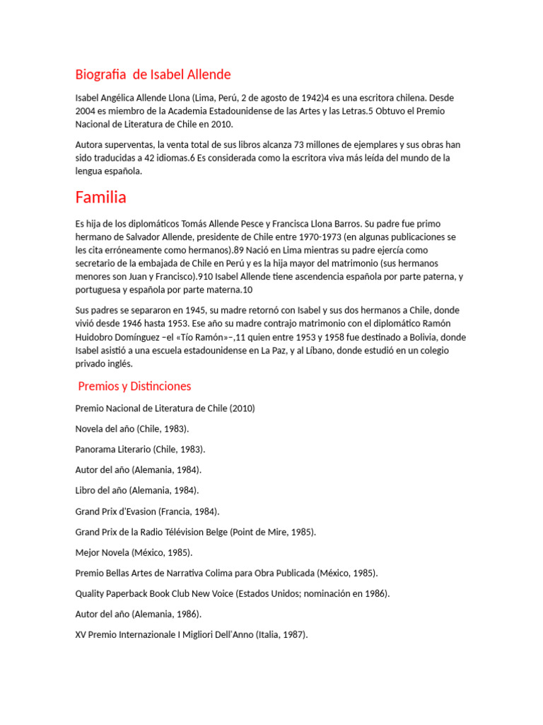 Biografia de Isabel Allende | PDF