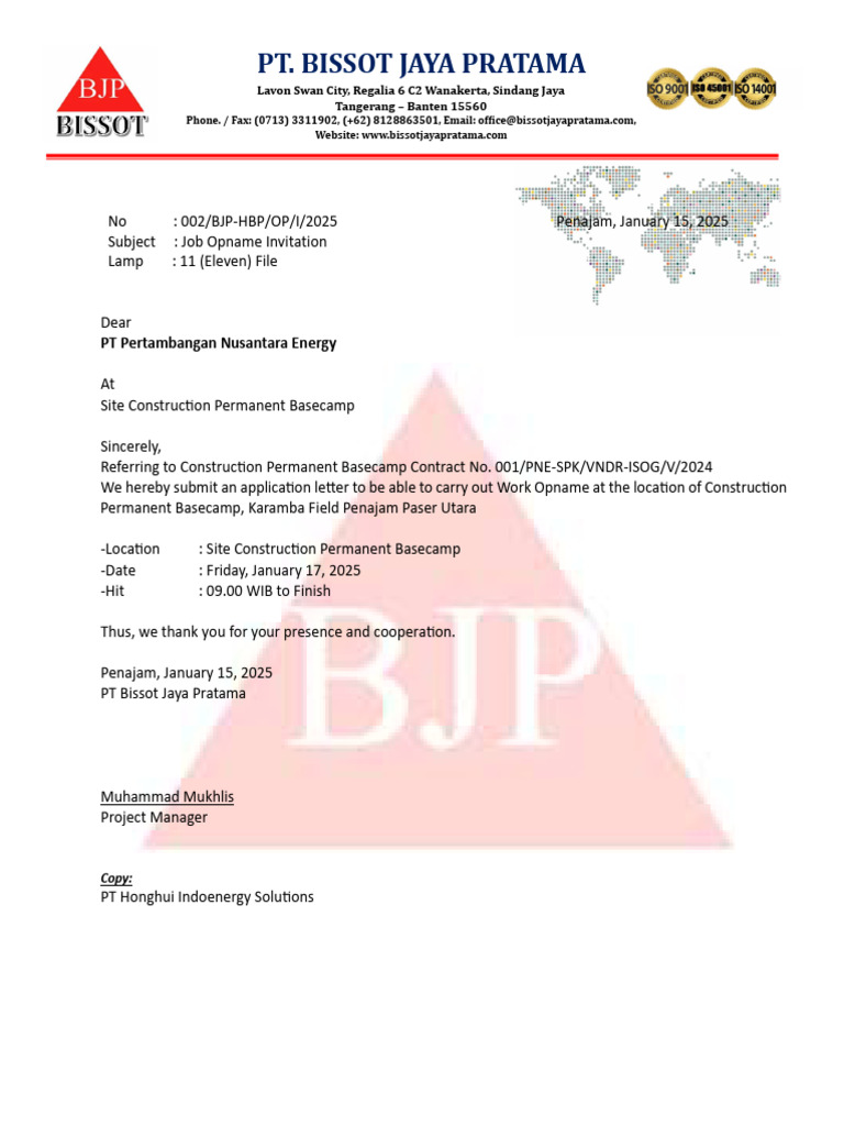 Pt. Bissot Jaya Pratama: PT Pertambangan Nusantara Energy | PDF