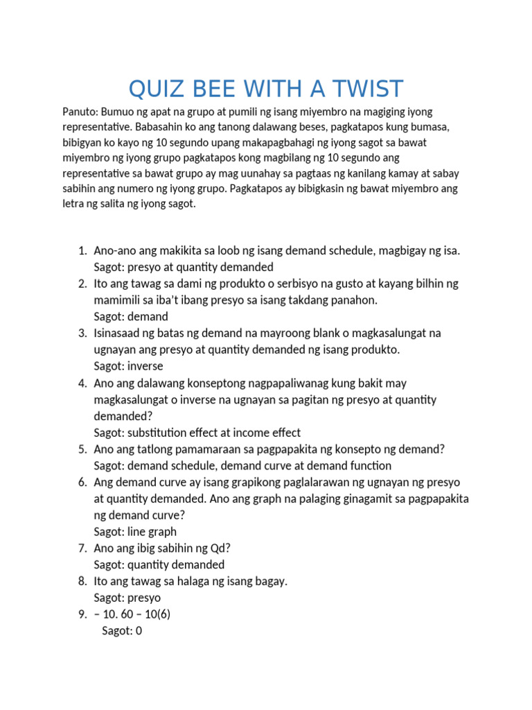 Quiz Bee With A Twist | PDF