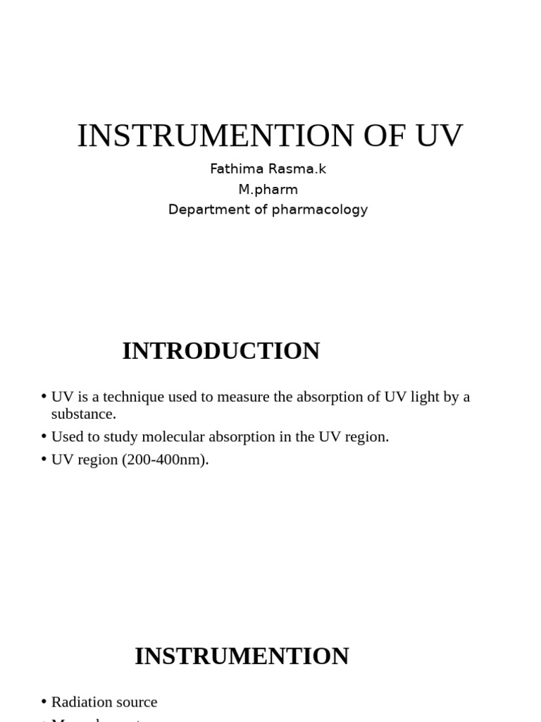 UV Spectrophotometry Instrumentation Guide | PDF | Ultraviolet ...