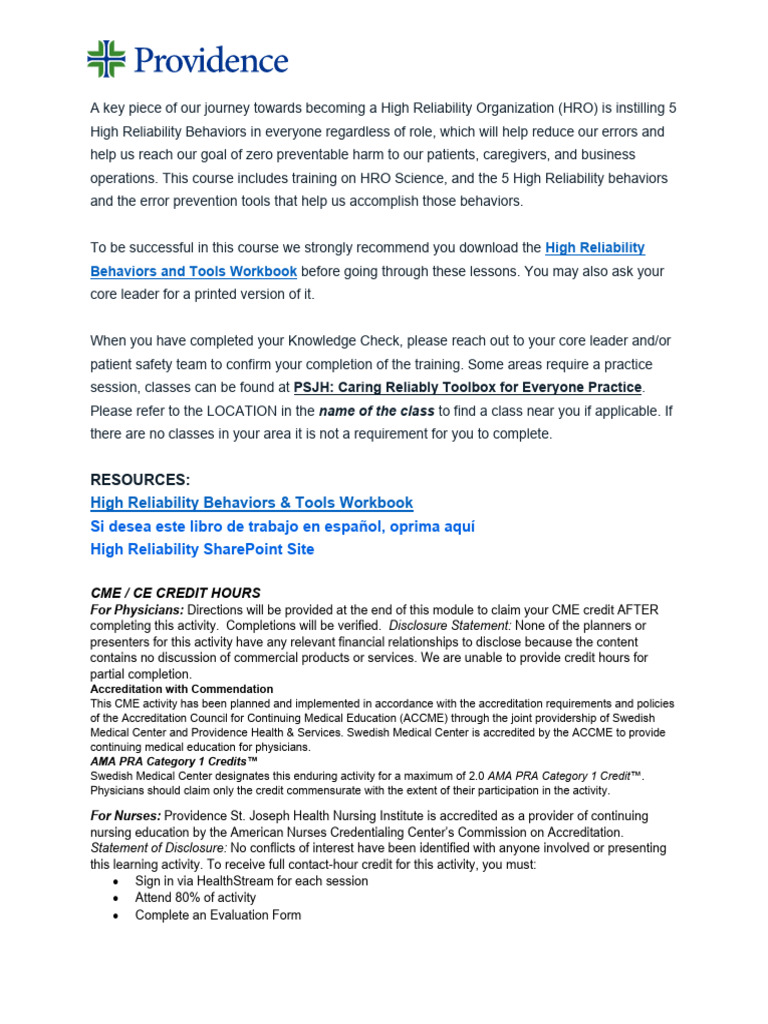High Reliability Organization Training Guide | PDF | Nursing | Social ...