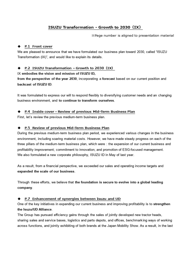 Isuzu Transformation Plan for 2030 | PDF | Truck | Human Capital