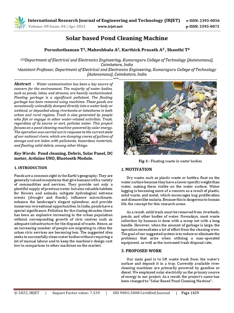 Solar-Powered Pond Cleaning Machine | PDF | Water | Waste