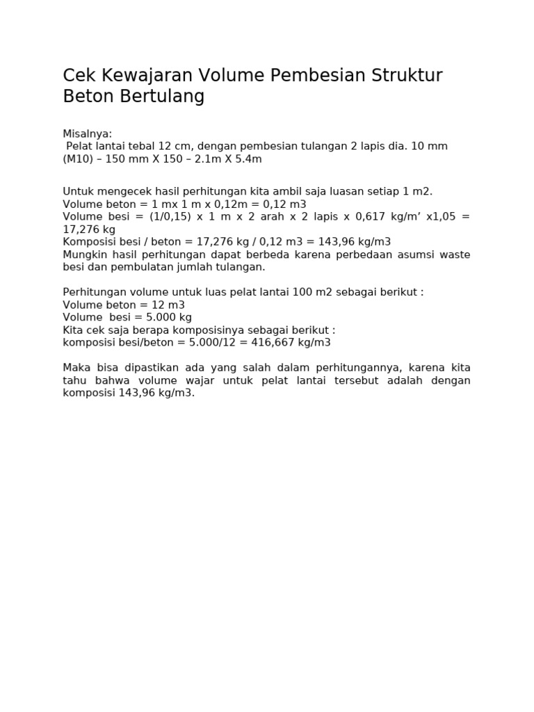 Cek Kewajaran Volume Pembesian Struktur Beton Bertulang | PDF