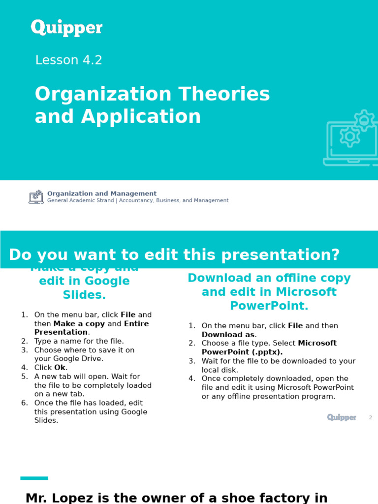 OAM 11 Q1 0402 - PS - Organization Theories and Application1 | PDF | Organizational Structure ...