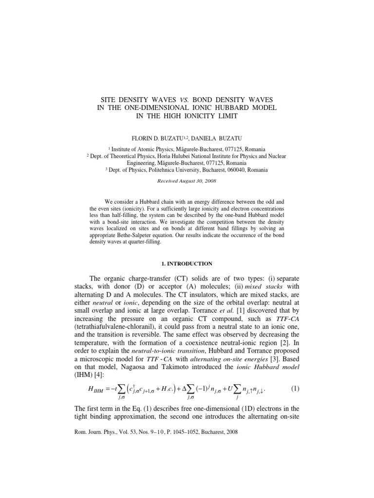 Florin D. Buzatu and Daniela Buzatu - Site Density Waves Vs Bond Density Waves in The One ...