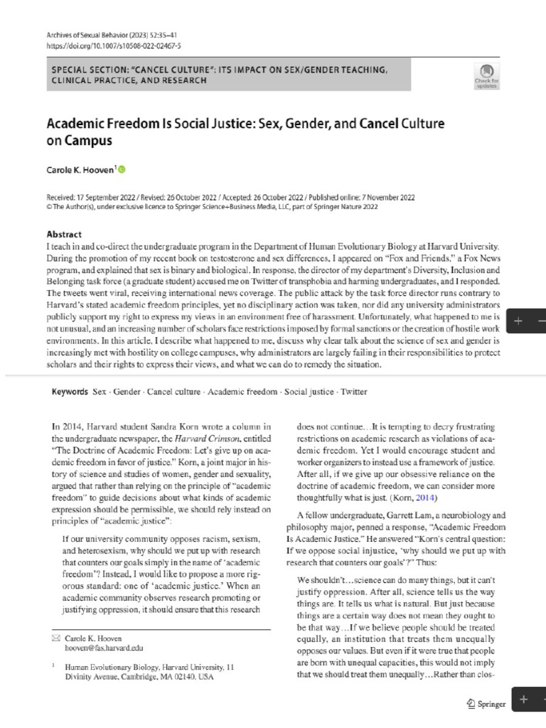 Academic Freedom Is Social Justice Sex, Gender, and Cancel Culture ...