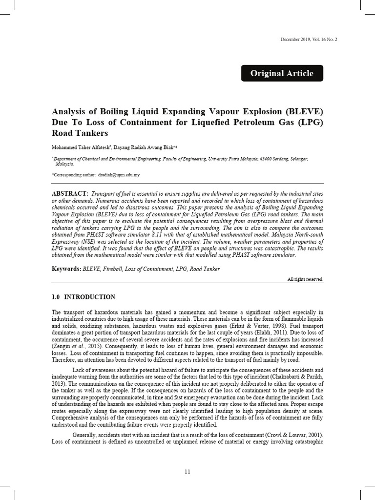 Analysis of Boiling Liquid Expanding Vapour Explosion | PDF | Liquefied ...