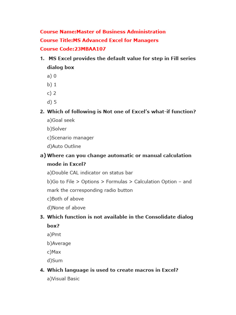 EXCEL Q&A FOR | PDF | Microsoft Excel | Software