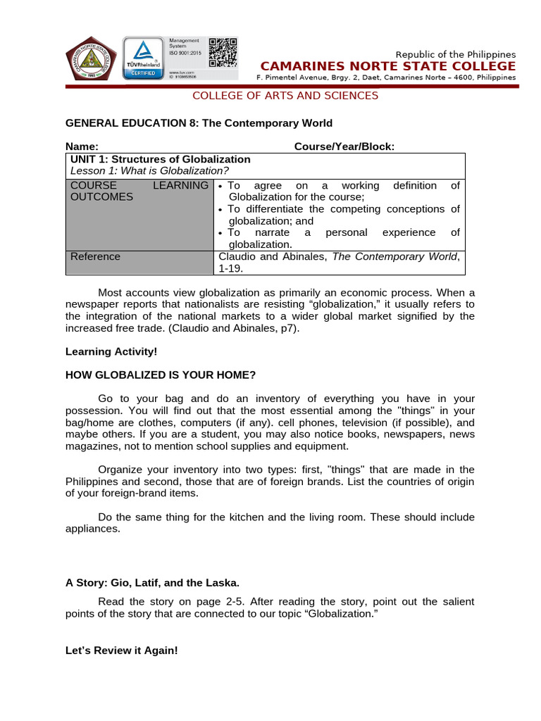 Learning Task 1 | PDF | Globalization | Human Communication