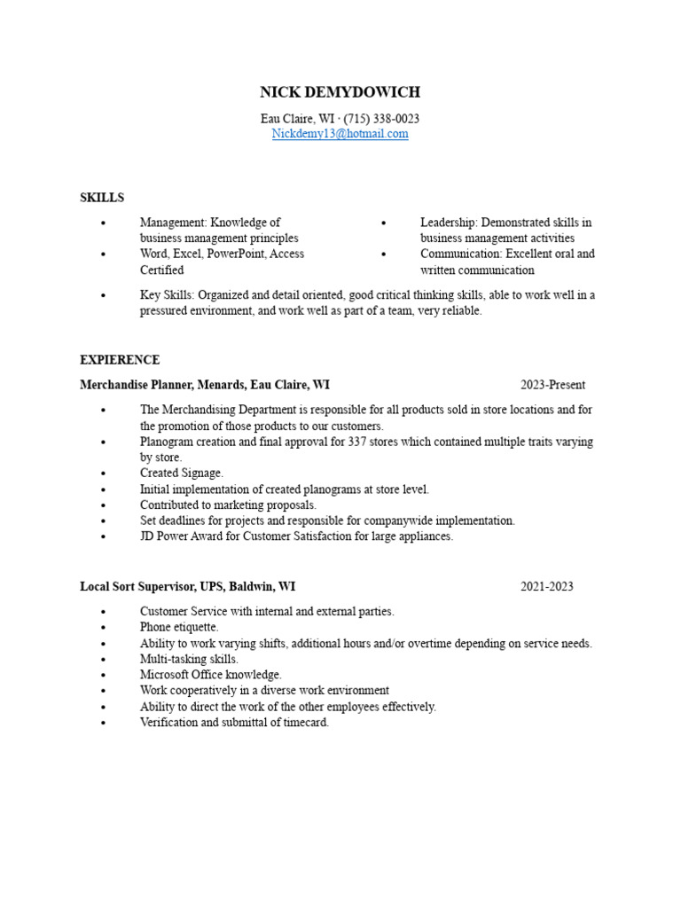 Nick 2 Resume | PDF | Business