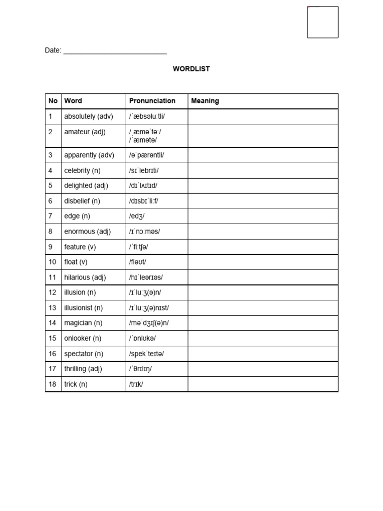 P2.1.S1. Wordlist | PDF