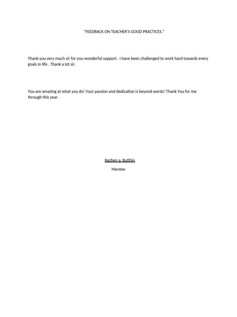Feedback On Teacher Pdf