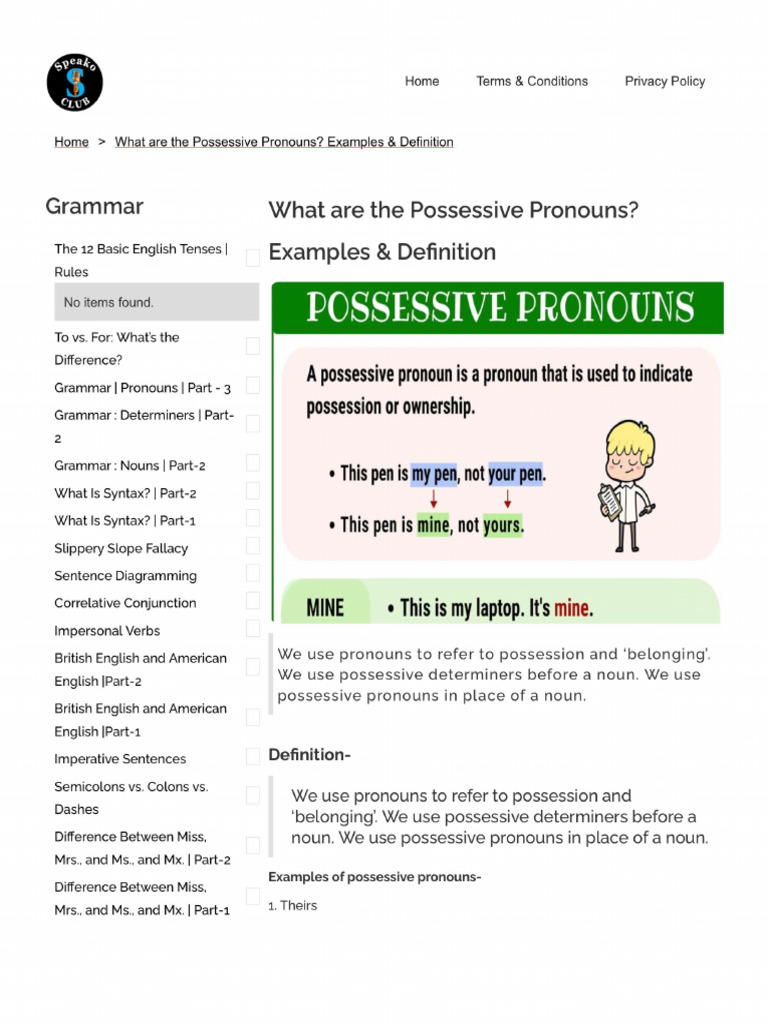 What Are The Possessive Pronouns Examples Grammar SpeakoClub | PDF