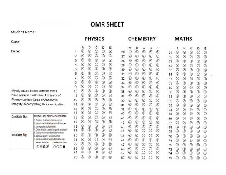 75 Questions OMR Sheets | PDF