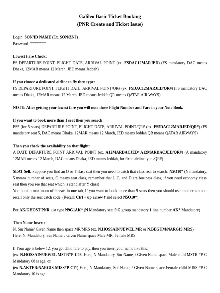 Galileo Ticket Booking Guide | PDF | Transport Companies | Transport