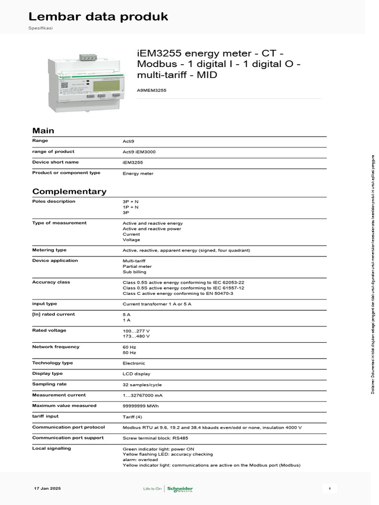 iEM3255 Energy Meter Specifications | PDF | Electric Power | Electronics